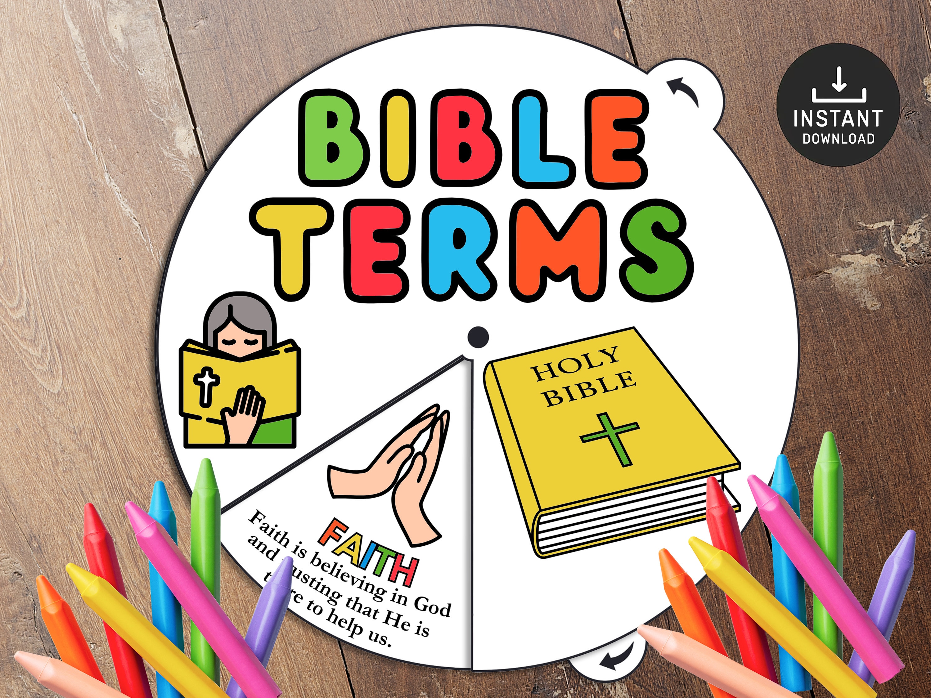 Bible Terms Coloring Wheel, Bible Activity, Memory Game, Kids Bible ...