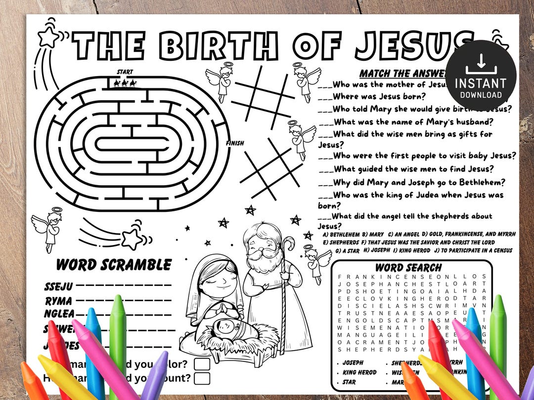 The Birth of Jesus Activity Placemat, Bible Activity, Sunday School ...