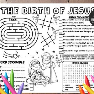 The Birth of Jesus Activity Placemat, Bible Activity, Sunday School ...
