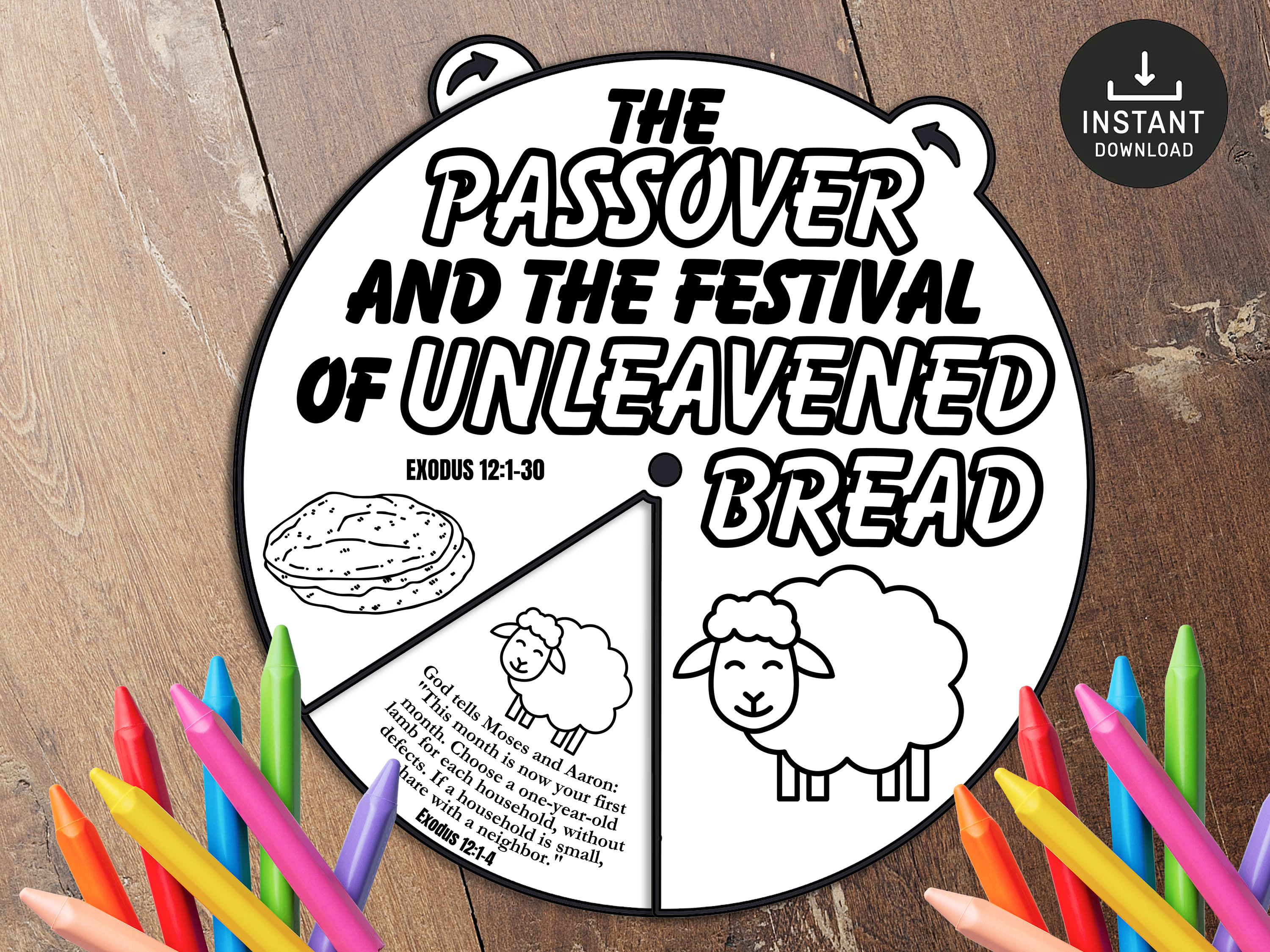 Passover Coloring Wheel, Passover Craft, Passover Activity, Bible ...