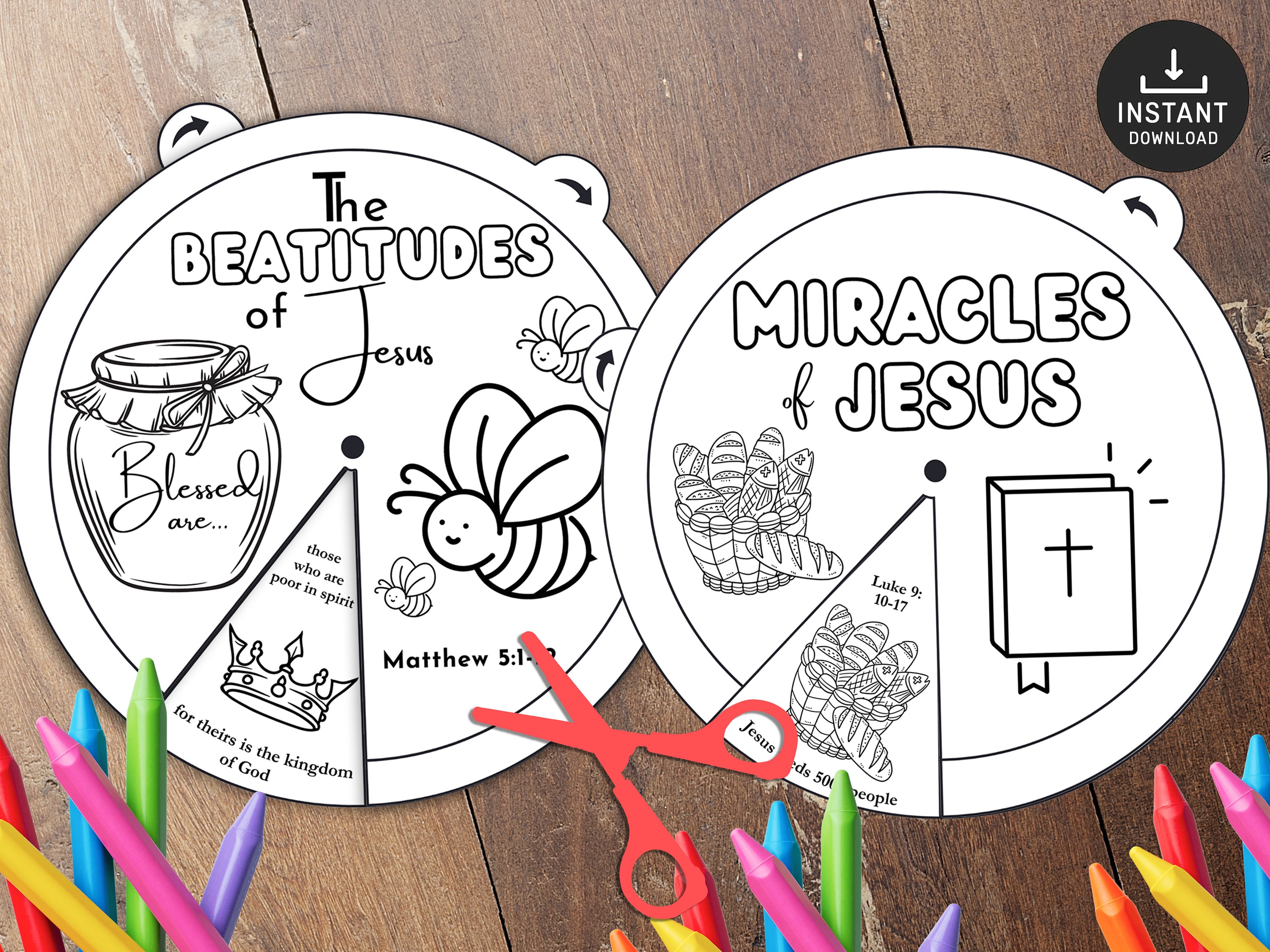 Coloring Wheel Printable Bible Activity Watercolor Kids - Etsy Canada