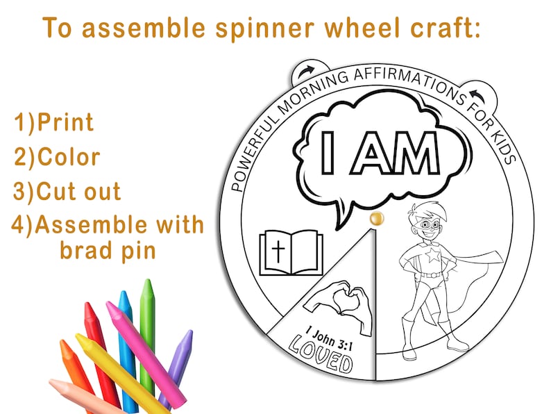 I AM Affirmation Scripture Coloring Wheel, Printable Bible Activity ...
