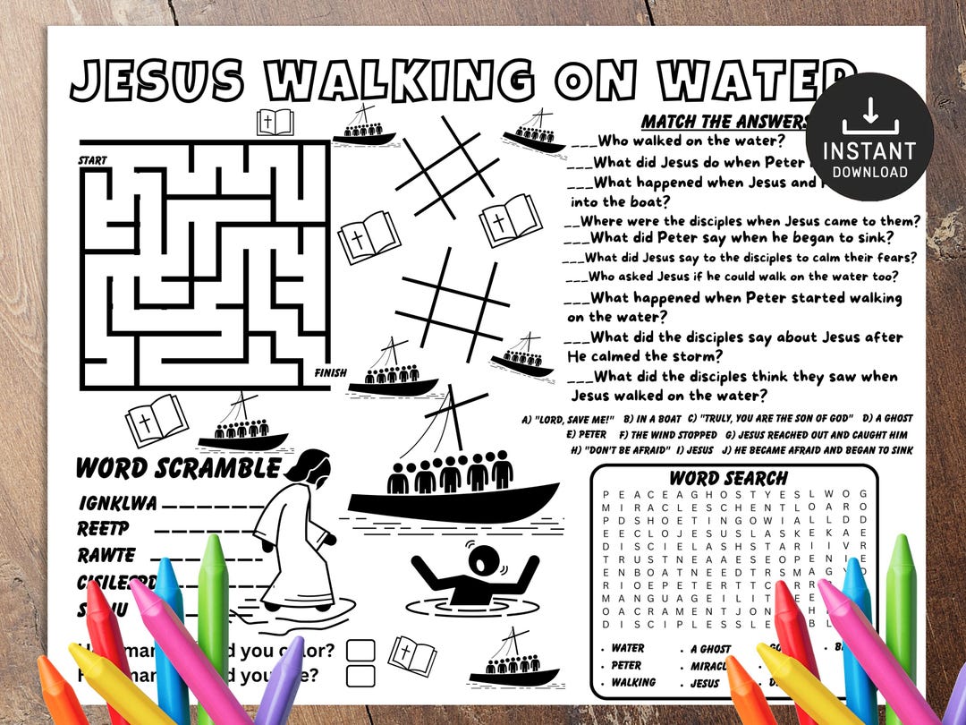 Jesus Walks on Water Activity Placemat, Bible Activity, Sunday School ...
