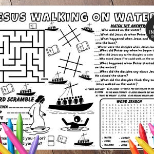 Jesus Walks on Water Activity Placemat, Bible Activity, Sunday School ...