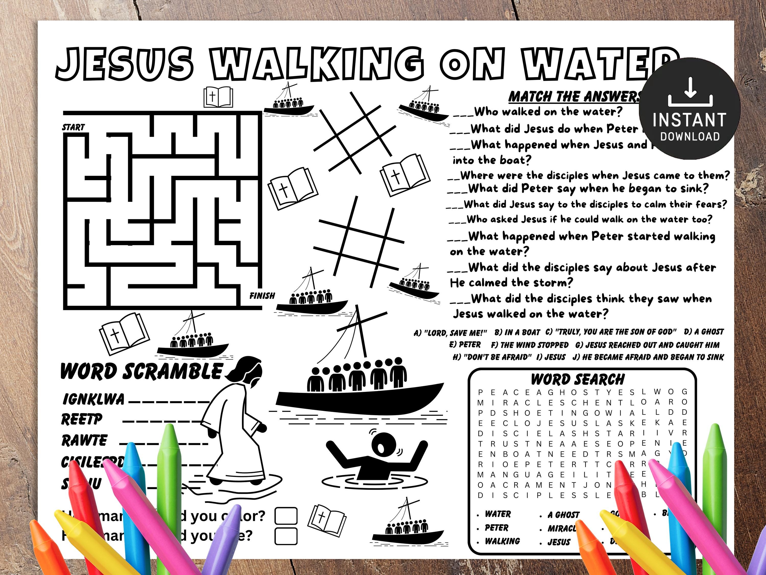 Jesus Walks on Water Activity Placemat, Bible Activity, Sunday School ...
