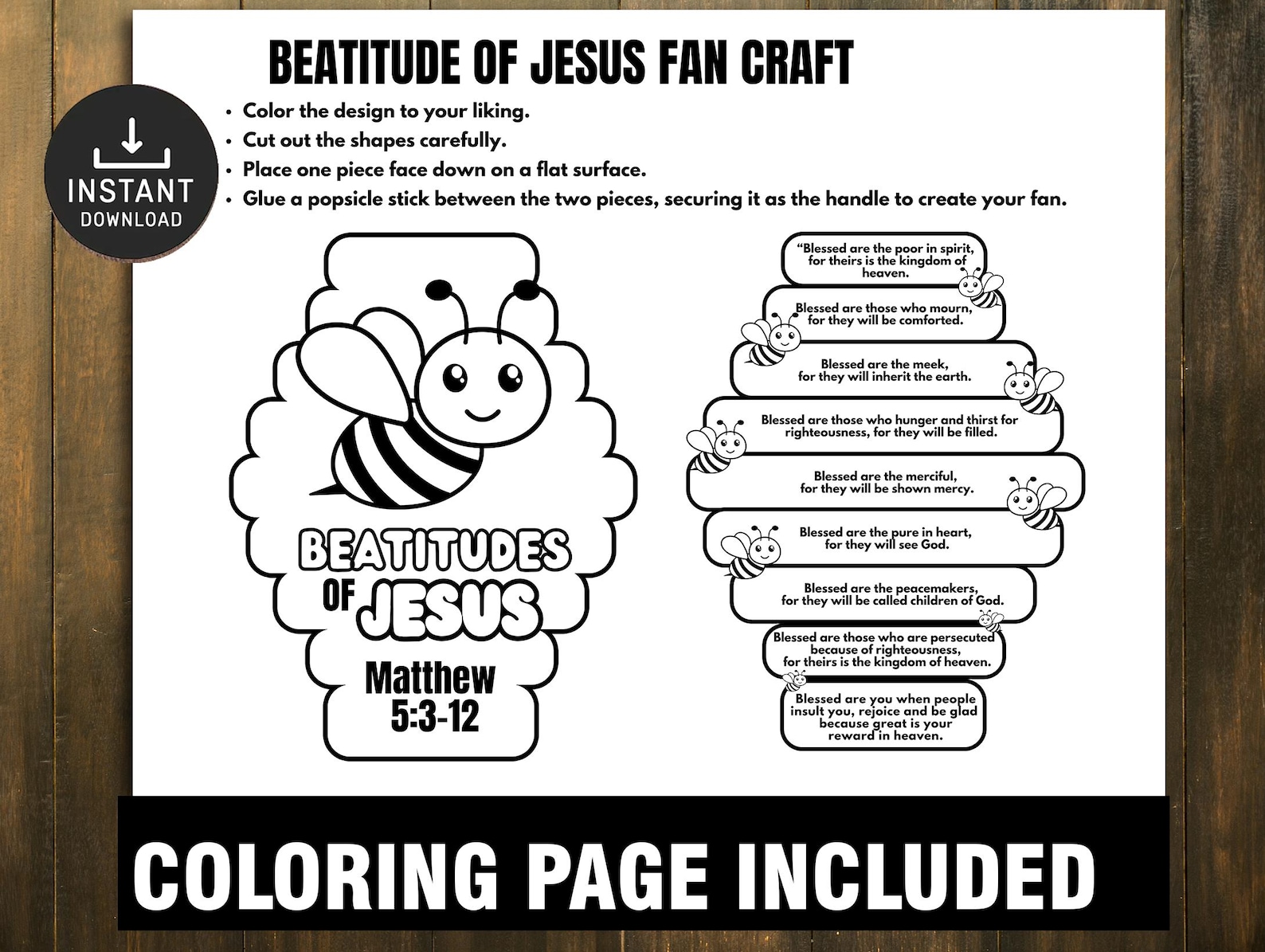 Beatitudes Fan Craft for Kids, Printable Bible Verse Activity, Kids ...