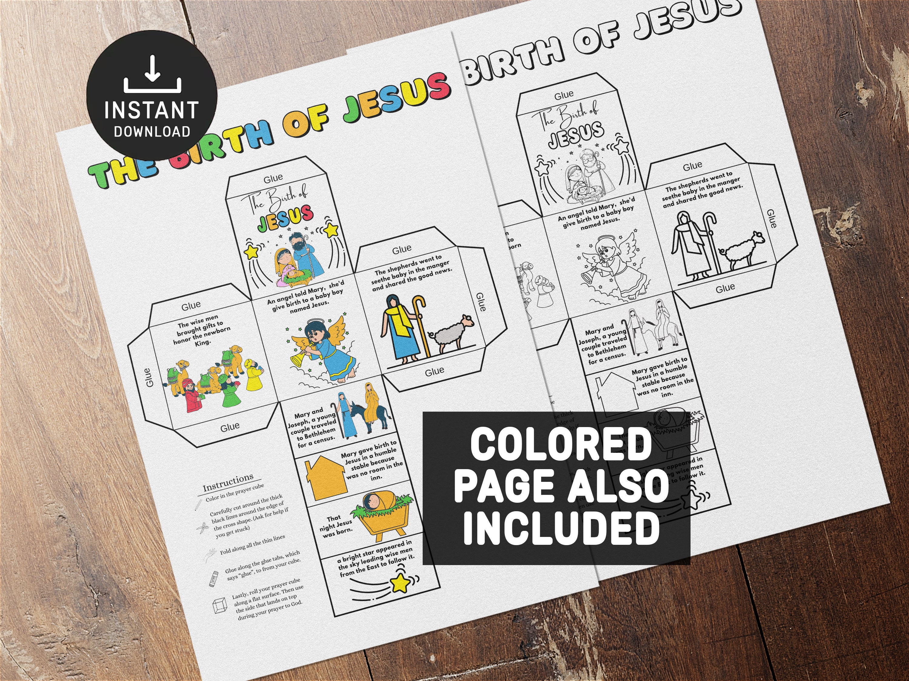 Birth of Jesus Coloring Cube Nativity Sunday School Activity - Etsy