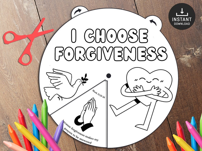 Forgiveness Scripture Coloring Wheel, Printable Bible Activity ...