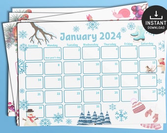 2024 Printable Calendars, Printable Kids Calendars, Watercolor ...