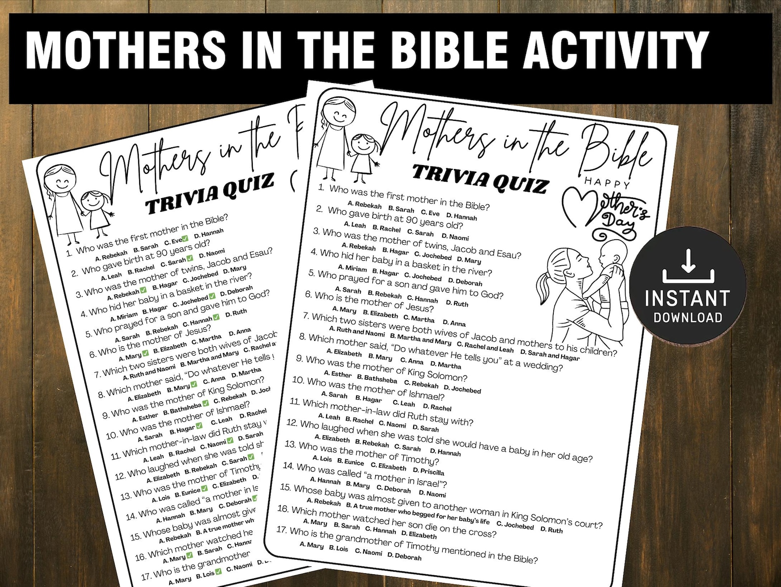 Mothers Day Game, Mom Bible Trivia, Sunday School Quiz, Bible Dads Quiz ...