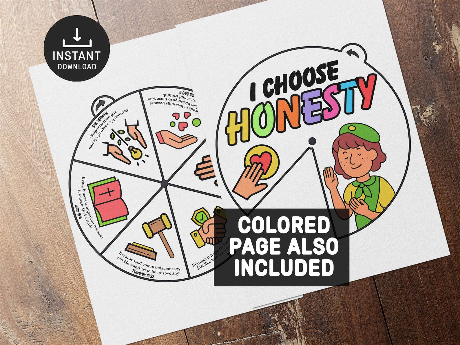 I Choose Honesty Coloring Wheel, Printable Bible Activity, Kids Bible ...