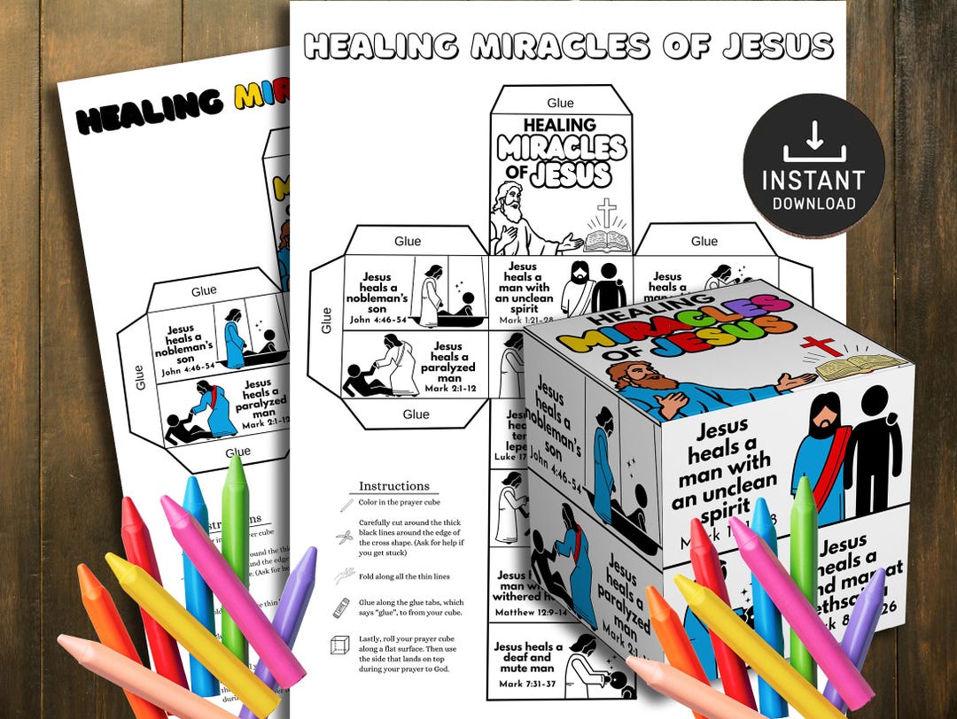 Healing Miracles of Jesus Coloring Cube, Printable Bible Verse Activity ...