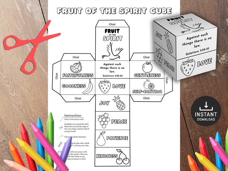 Fruit of the Spirit Cube, Printable Bible Activity, Memory Game, Kids ...