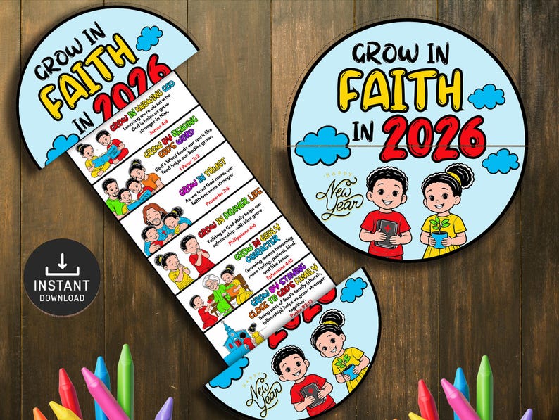 Grow in Faith in 2026 Folding Surprise, New Year Craft, Kids Bible ...