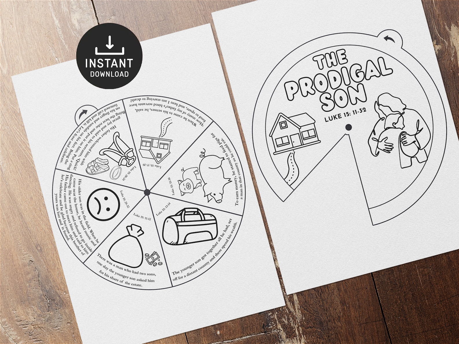 The Prodigal Son Coloring Wheel, Printable Bible Activity, Kids Bible ...