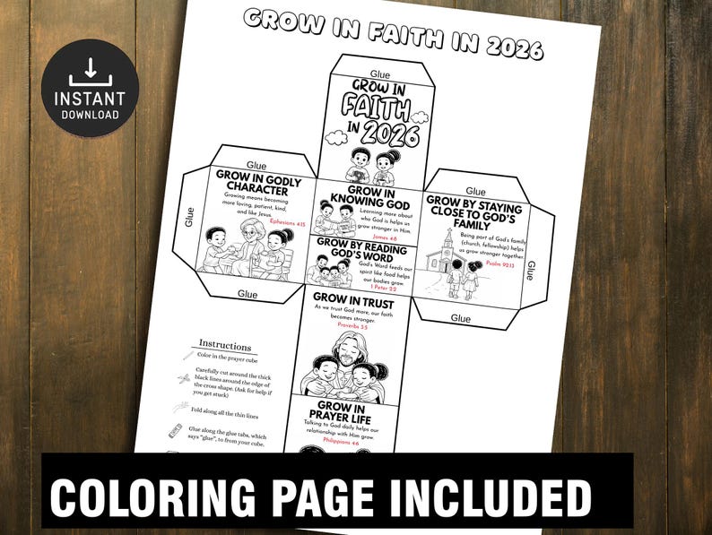 Grow in Faith in 2026 Coloring Cube, New Year Craft, Kids Bible Lesson ...