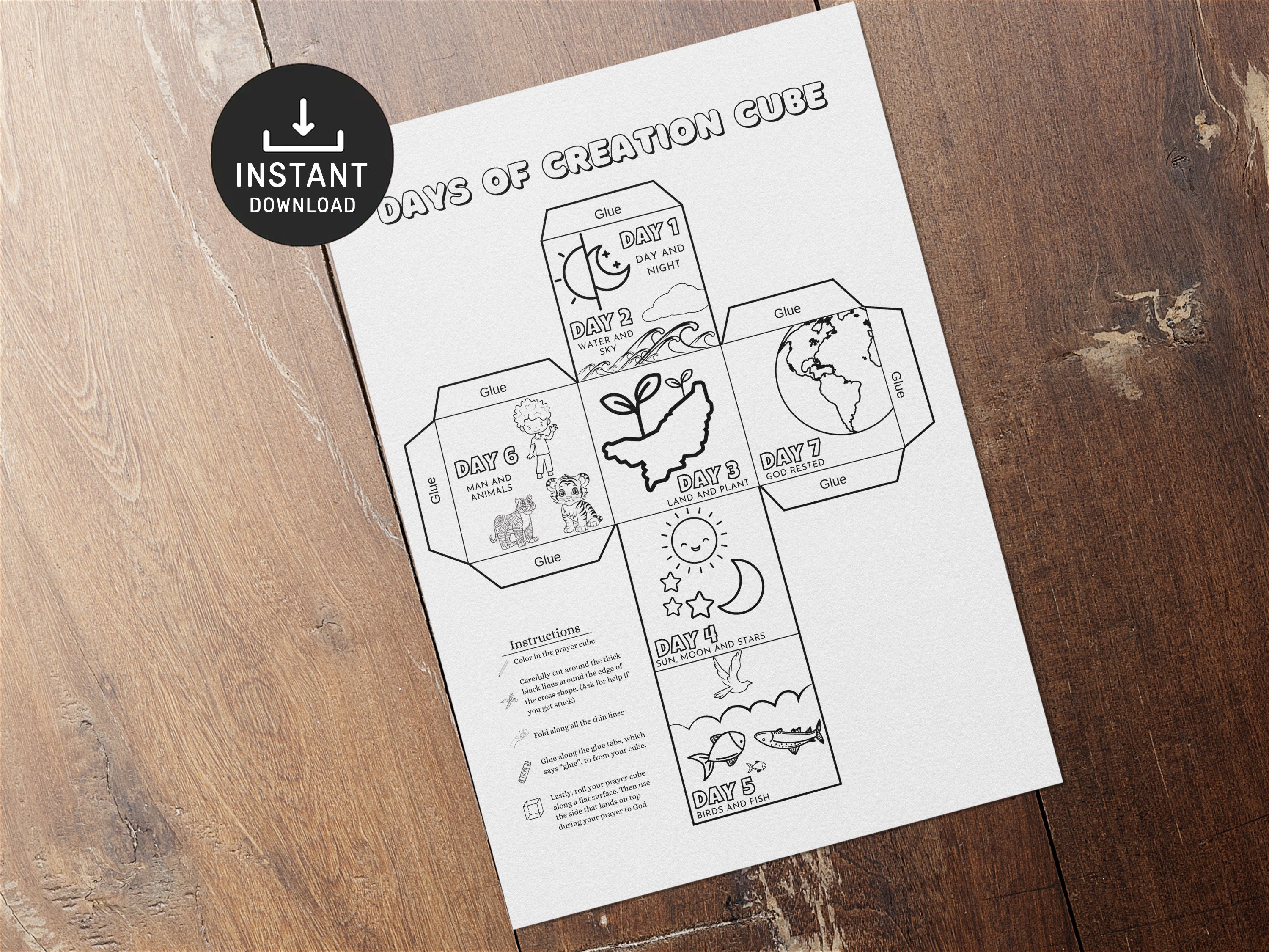 Days of Creation Cube, Coloring Page, Printable Bible Activity ...