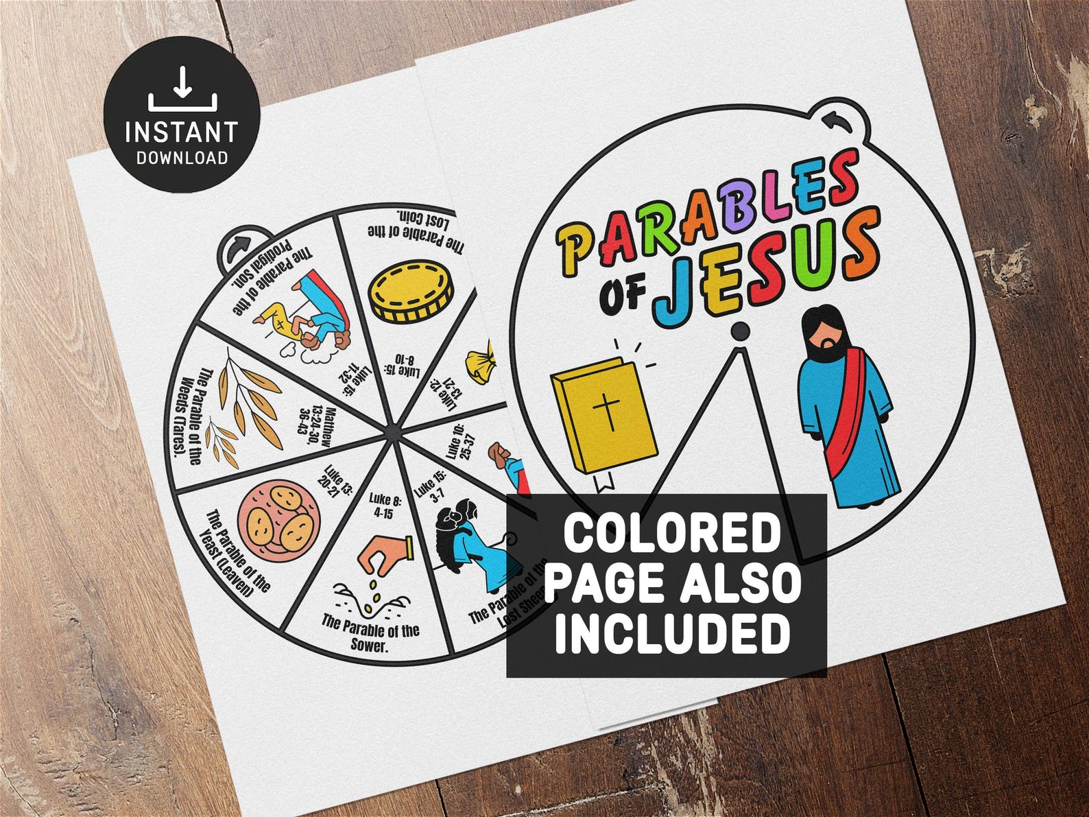 Parables of Jesus Coloring Wheel, Printable Bible Verse Activity, Kids ...