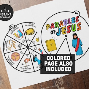 Parables of Jesus Coloring Wheel, Printable Bible Verse Activity, Kids ...