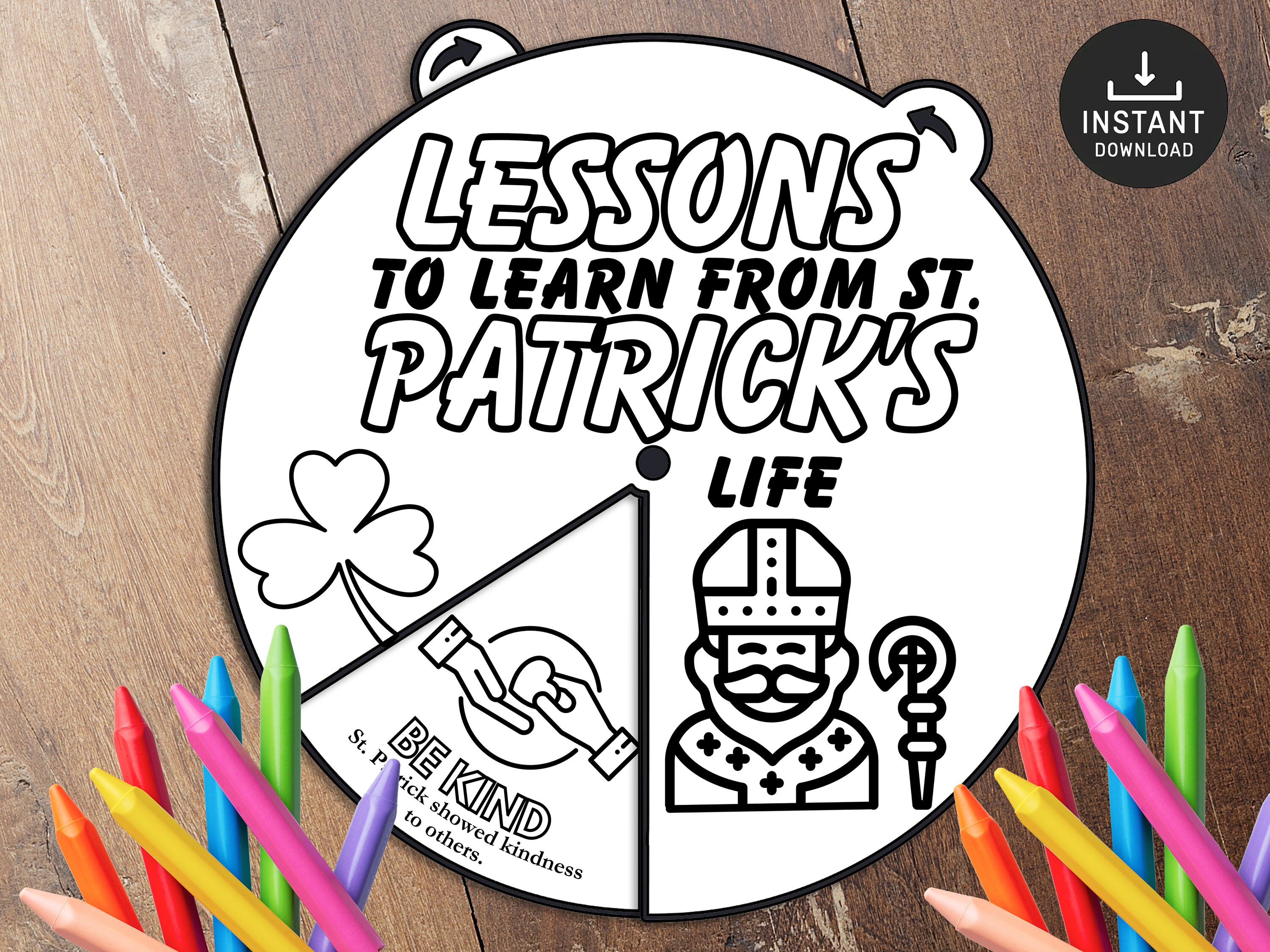 St Patricks Coloring Wheel, Shamrock Bible Activity, Printable Kids ...