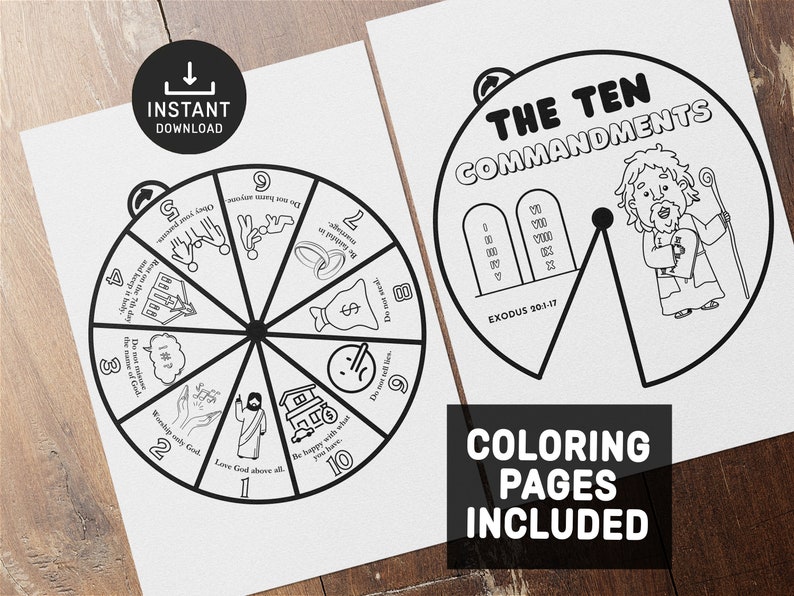 Ten Commandments Coloring Wheel: Kids Bible Activity (digital Download ...
