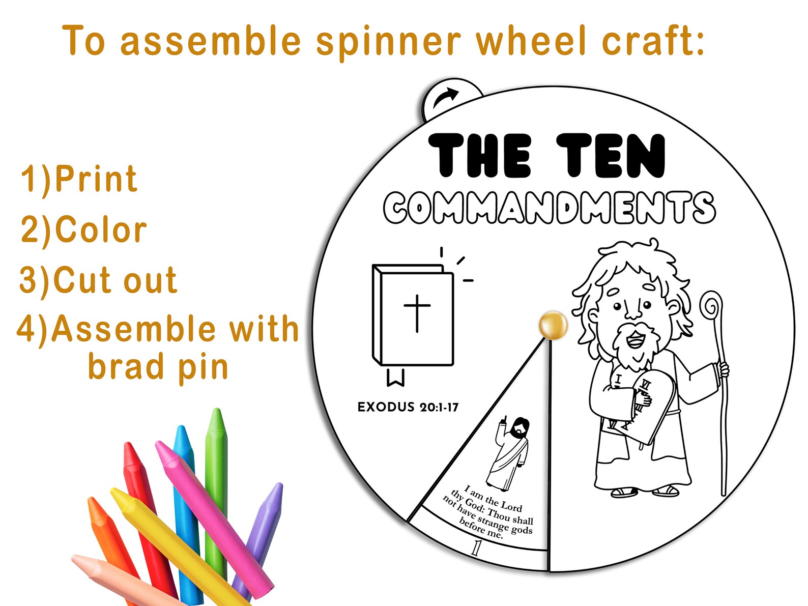 Ten Commandments Coloring Wheel, Bible Activity, Kids Bible Lesson ...