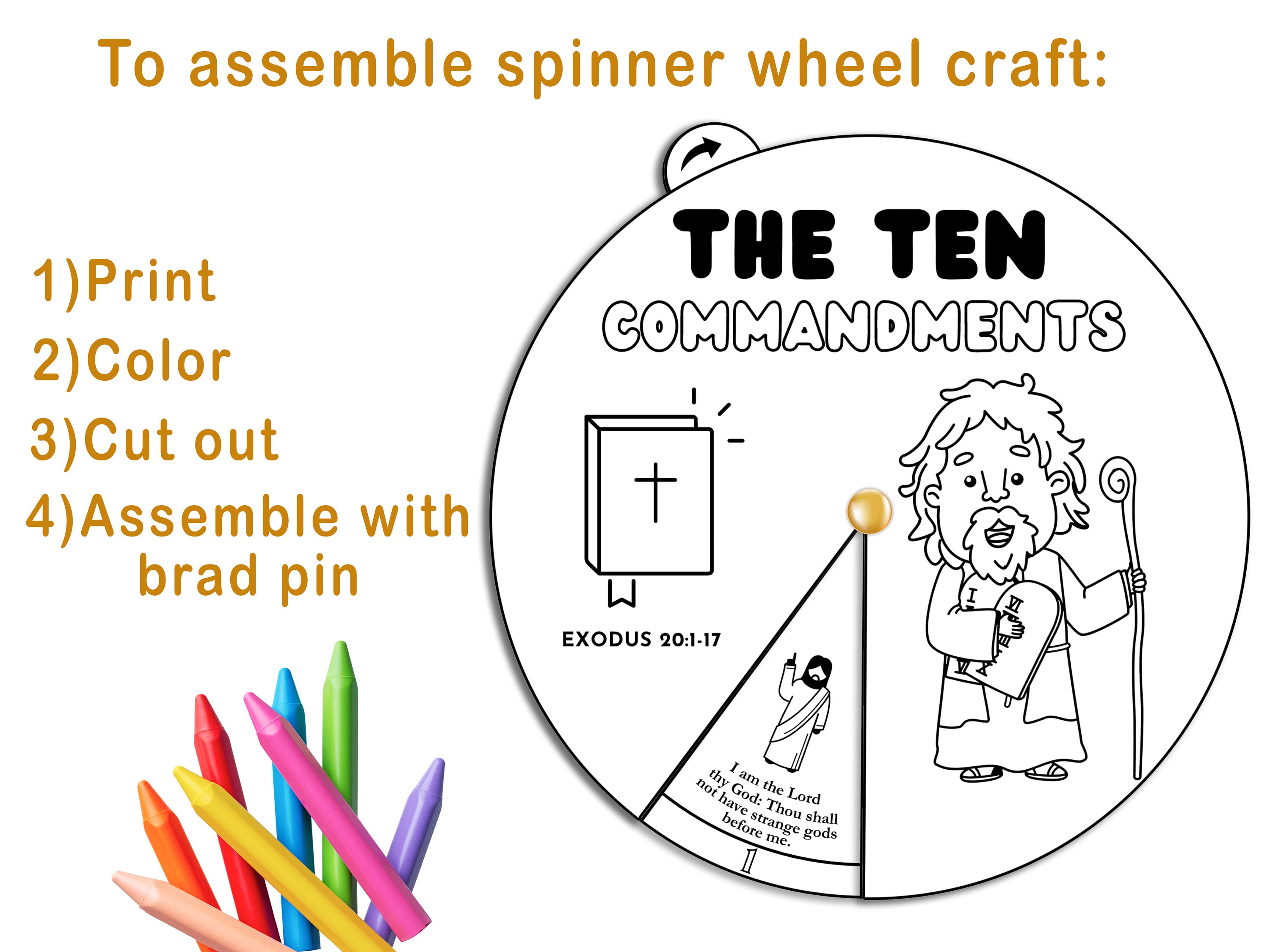 Ten Commandments Coloring Wheel, Bible Activity, Kids Bible Lesson ...