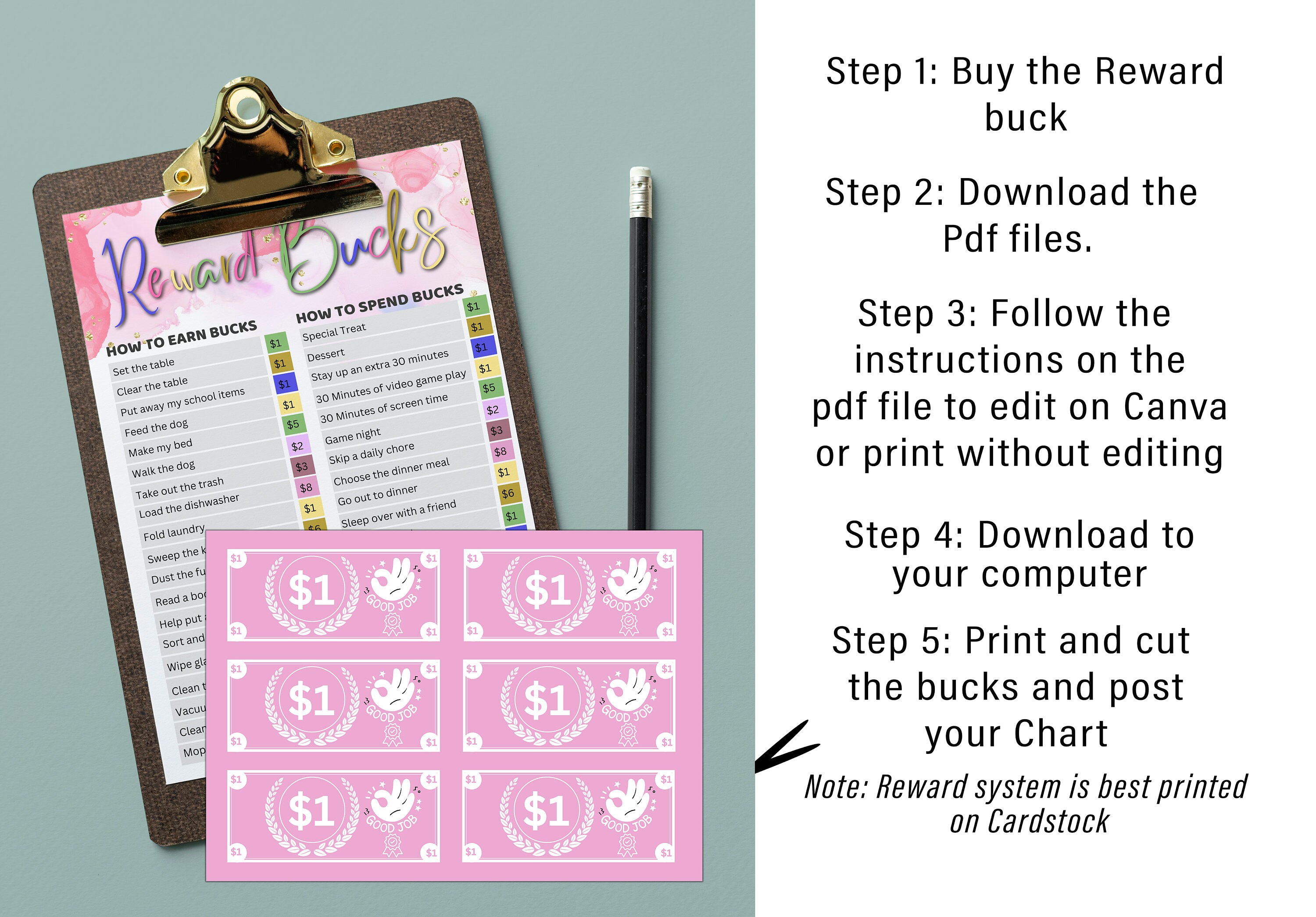 Kids Reward Bucks Printable Kids Reward Coupons Chore Bucks - Etsy