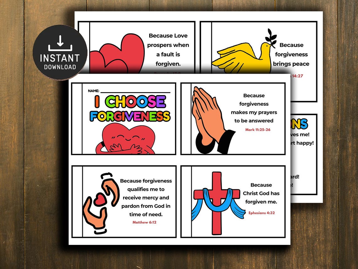 Forgiveness Scripture Mini Book, Printable Bible Activity, Forgiveness ...