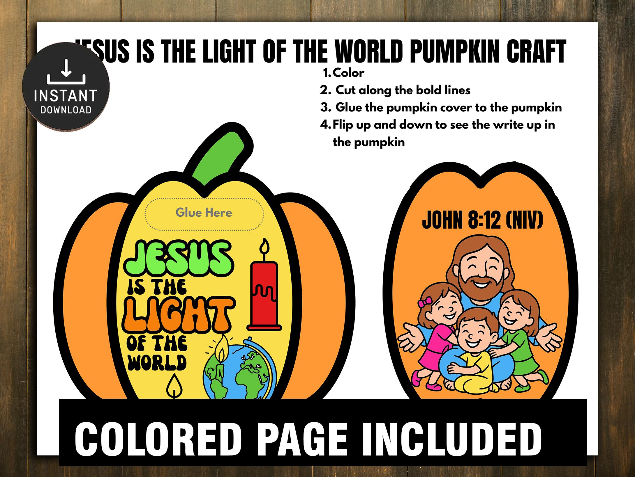 Jesus is the Light Pumpkin Craft, Halloween Craft, Sunday School Craft ...