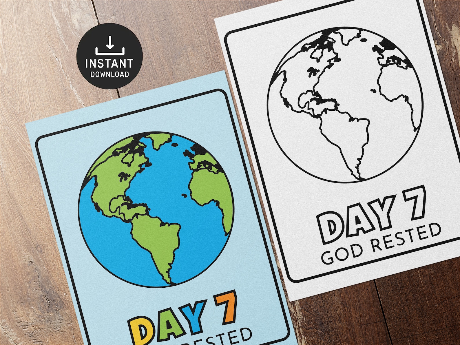 The 7 Days of Creation Flash Card, Printable Bible Activity, Watercolor ...