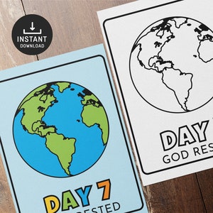 The 7 Days of Creation Flash Card, Printable Bible Activity, Watercolor ...