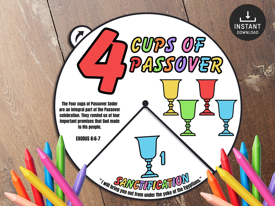 Cups of Passover Coloring Wheel, Passover Craft, Passover Activity ...
