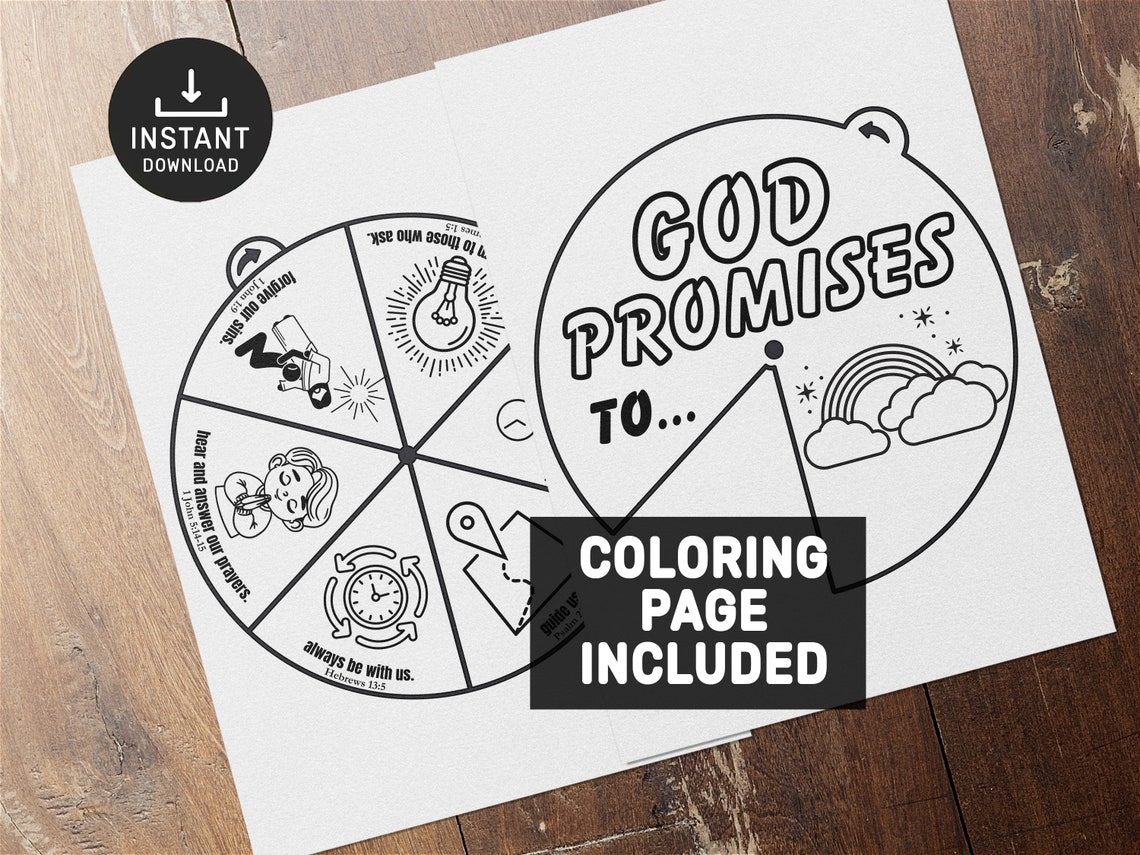 Gods Promises Coloring Wheel, Bible Activity, Kids Bible Lesson, Sunday ...