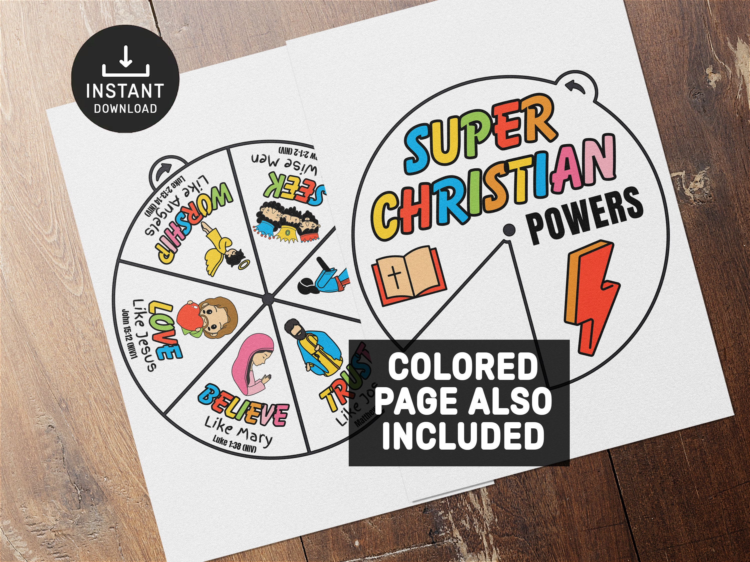 Super Christian Powers Coloring Wheel, Bible Activity, Kids Bible ...