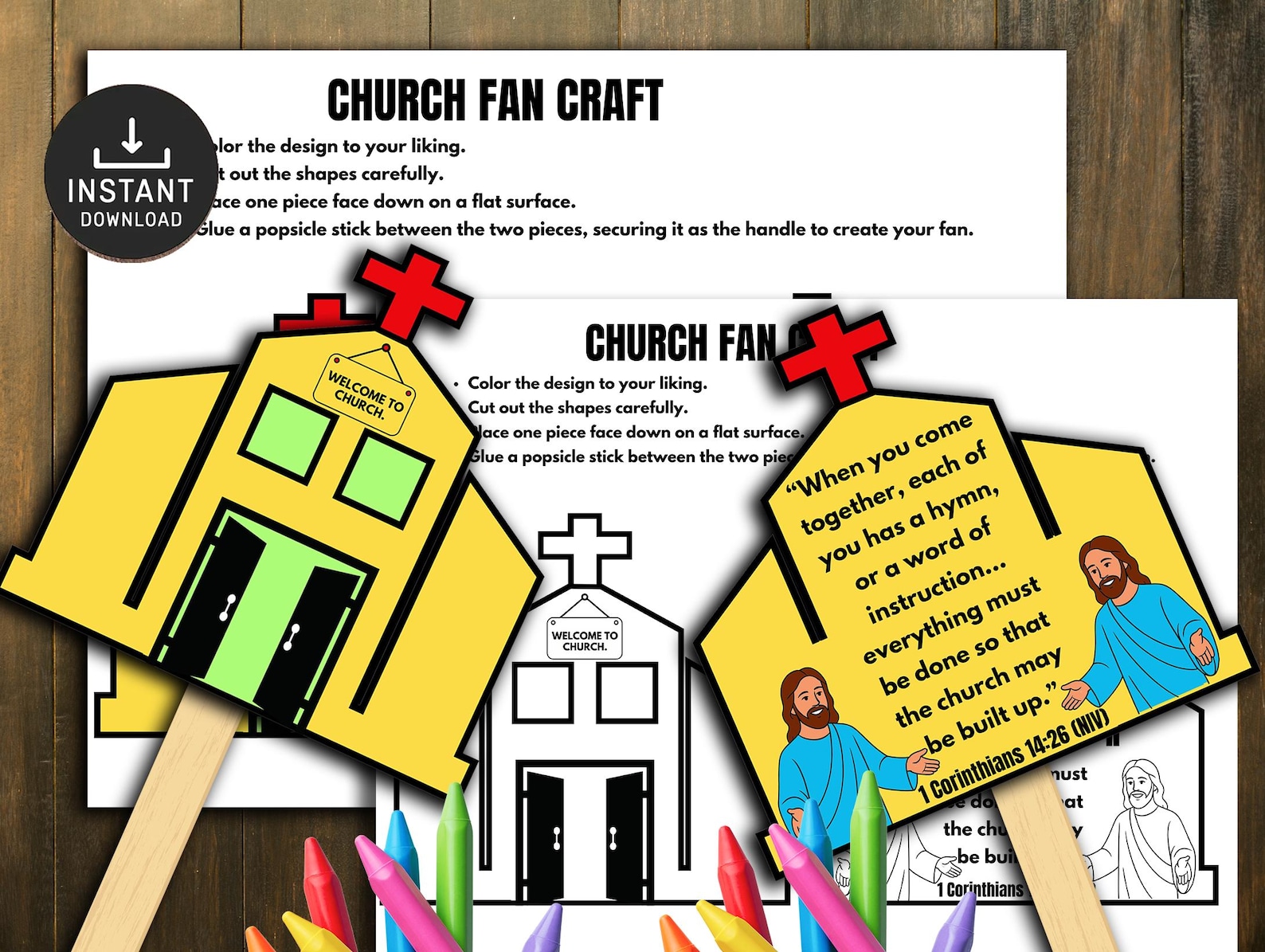 Kids Church Fan Craft, Sunday School Craft, Bible Activity for Kids ...