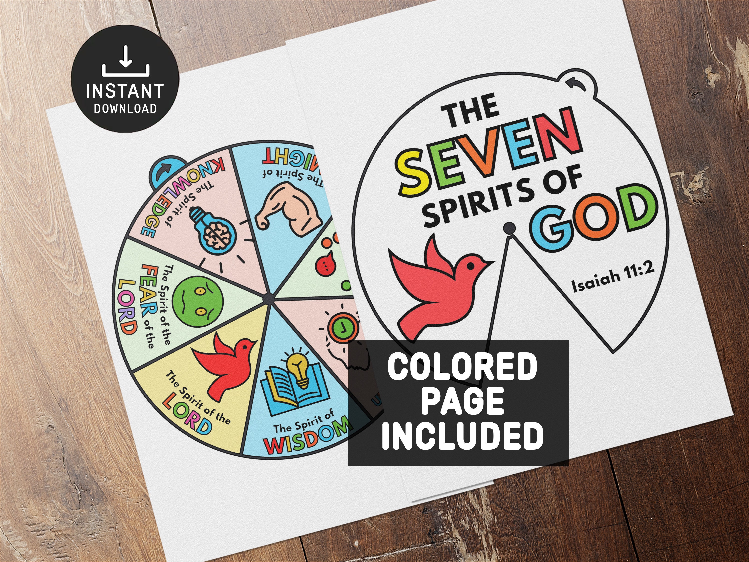 Seven Spirit of God Coloring Wheel Printable Bible Activity - Etsy
