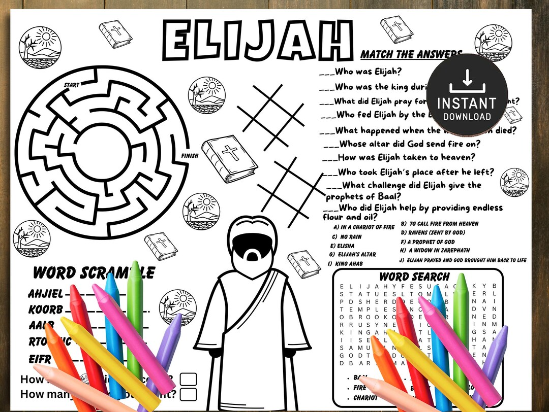 Elijah Activity Pages, Bible Activities for Kids, Church Kids Activity ...