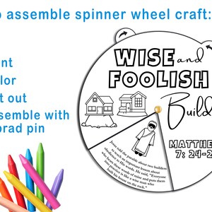Wise and Foolish Builders Coloring Wheel, Printable Bible Activity ...