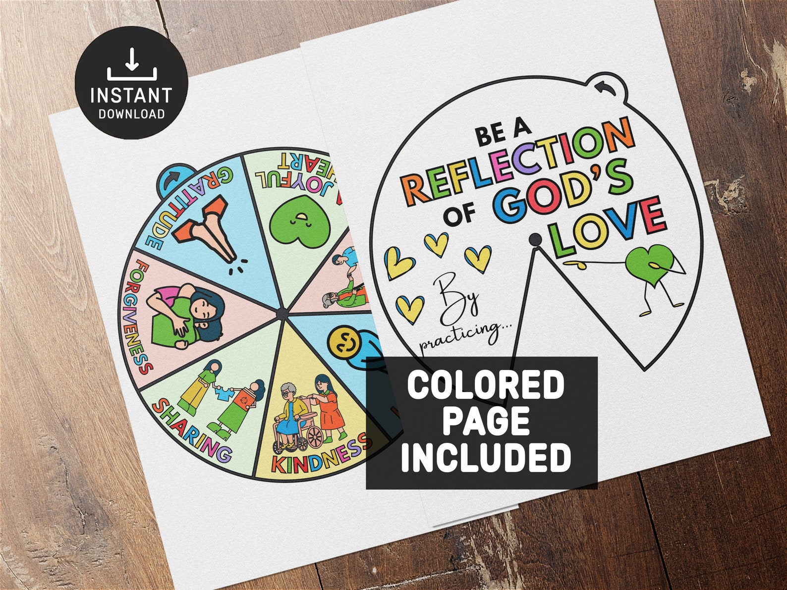 God is Love Coloring Wheel, Printable Bible Activity, Watercolor, Kids ...