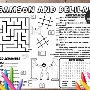 Samson and Delilah Activity Placemat, Bible Activity, Sunday School ...