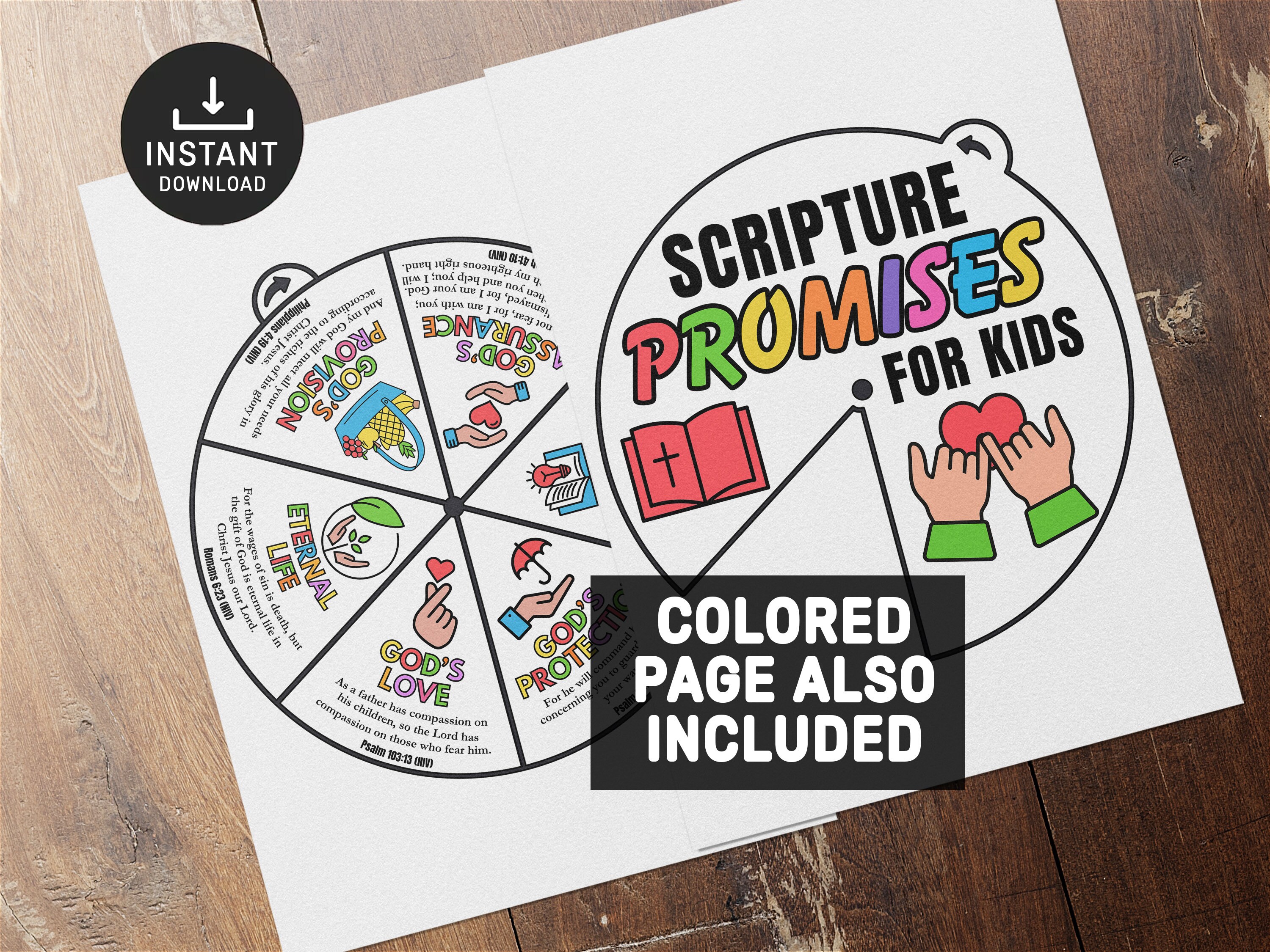 Scripture Promises Coloring Wheel, Bible Story Activity, Kids Bible ...