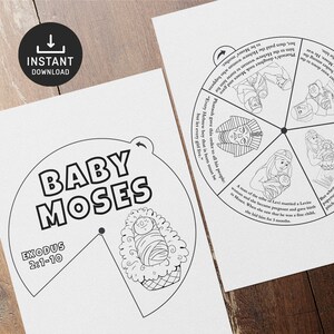 Baby Moses Coloring Wheel, Printable Bible Activity, Watercolor, Kids ...