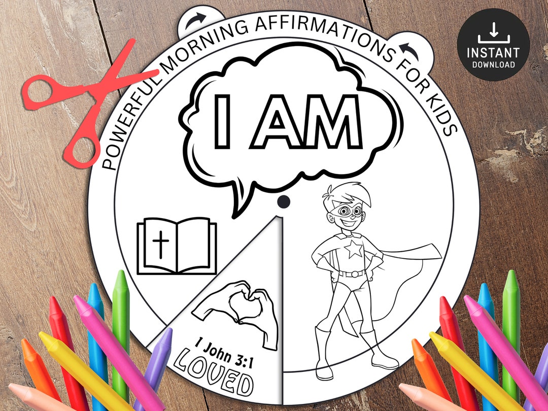 I AM Affirmation Scripture Coloring Wheel, Printable Bible Activity ...