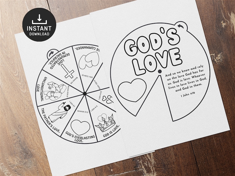 Gods Love Scripture Coloring Wheel, Printable Bible Valentine Activity ...