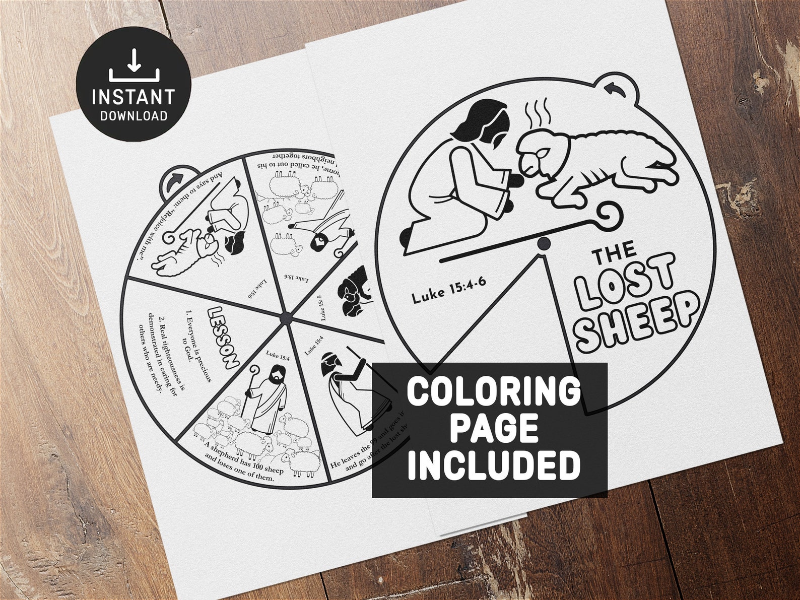 The Lost Sheep Coloring Wheel, Printable Bible Activity, Watercolor ...