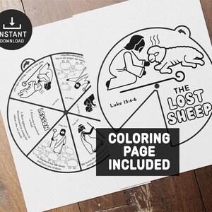 The Lost Sheep Coloring Wheel, Printable Bible Activity, Watercolor ...