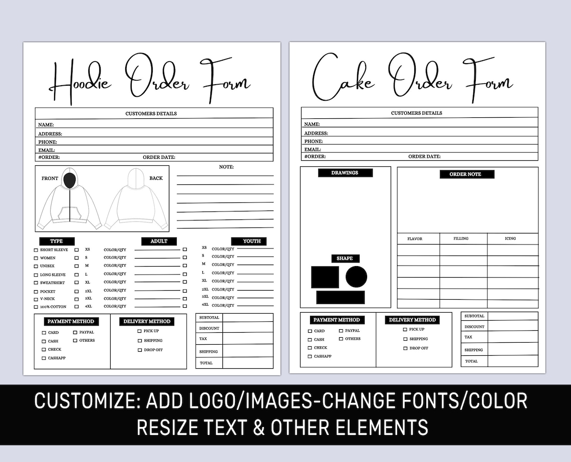 Editable Order Forms Bundle, Tshirt, Tumbler, Invoice Template ...