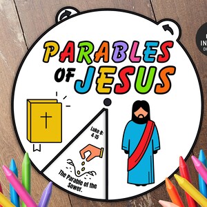 Parables of Jesus Coloring Wheel, Printable Bible Verse Activity, Kids ...