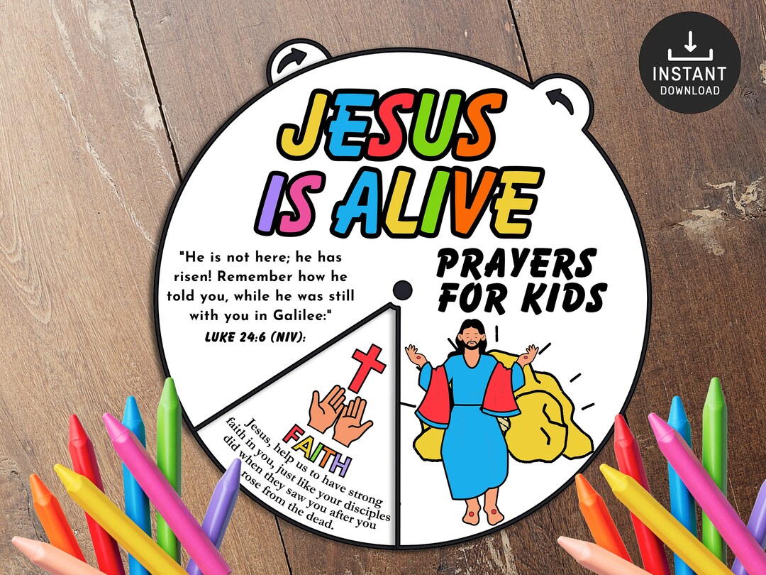 Jesus is Alive Easter Sunday Prayer Wheel Craft, Easter Bible Lesson ...